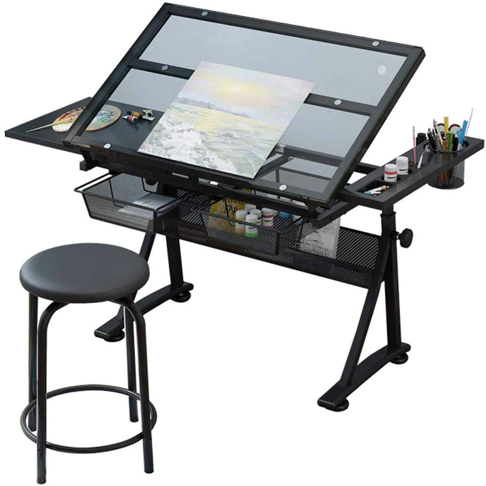 Buy KOUBE Drafting Table, Drafting Table Desk Glass Top Adjustable ...