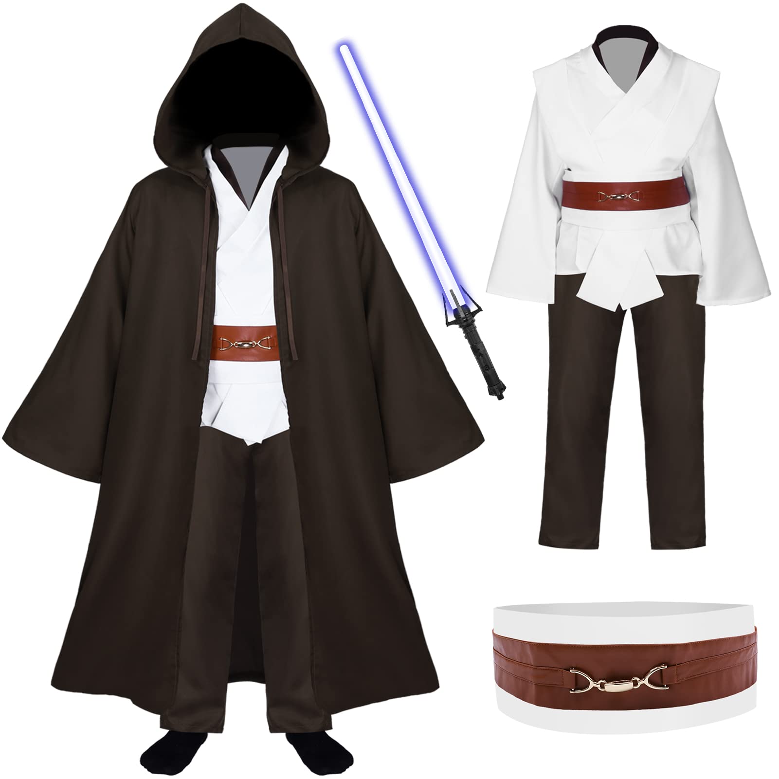 DreamJ Jedi Tunic Costume for Men Kids Skywalker Hooded Tunic Robe Full ...