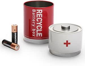 Amazon.com: Recycle Battery Tin Box Used Batteries Waste Disposal - Red ...