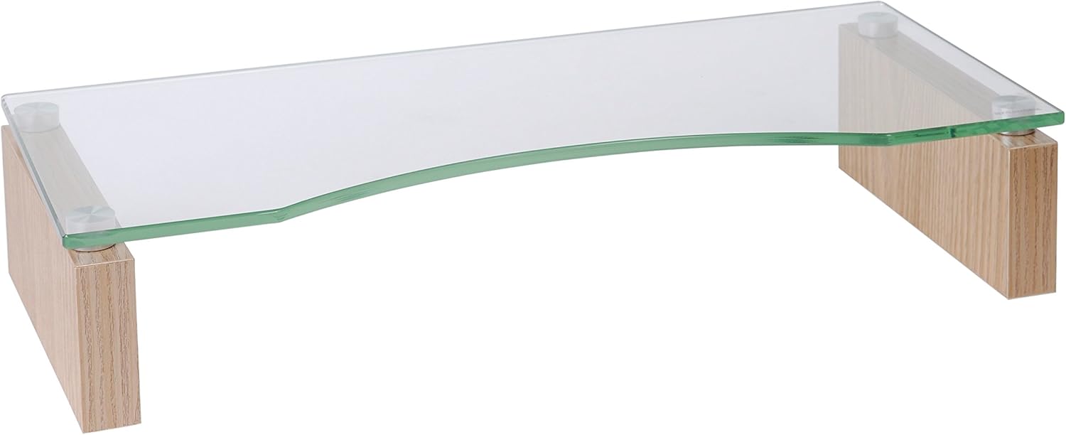 TTAP Glass Monitor Riser Stand – Oak Desk TV Laptop Shelf, Computer ...