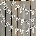 Amazon.com: Cheerland White Lace Pennant Banner Flags Floral Triangle ...