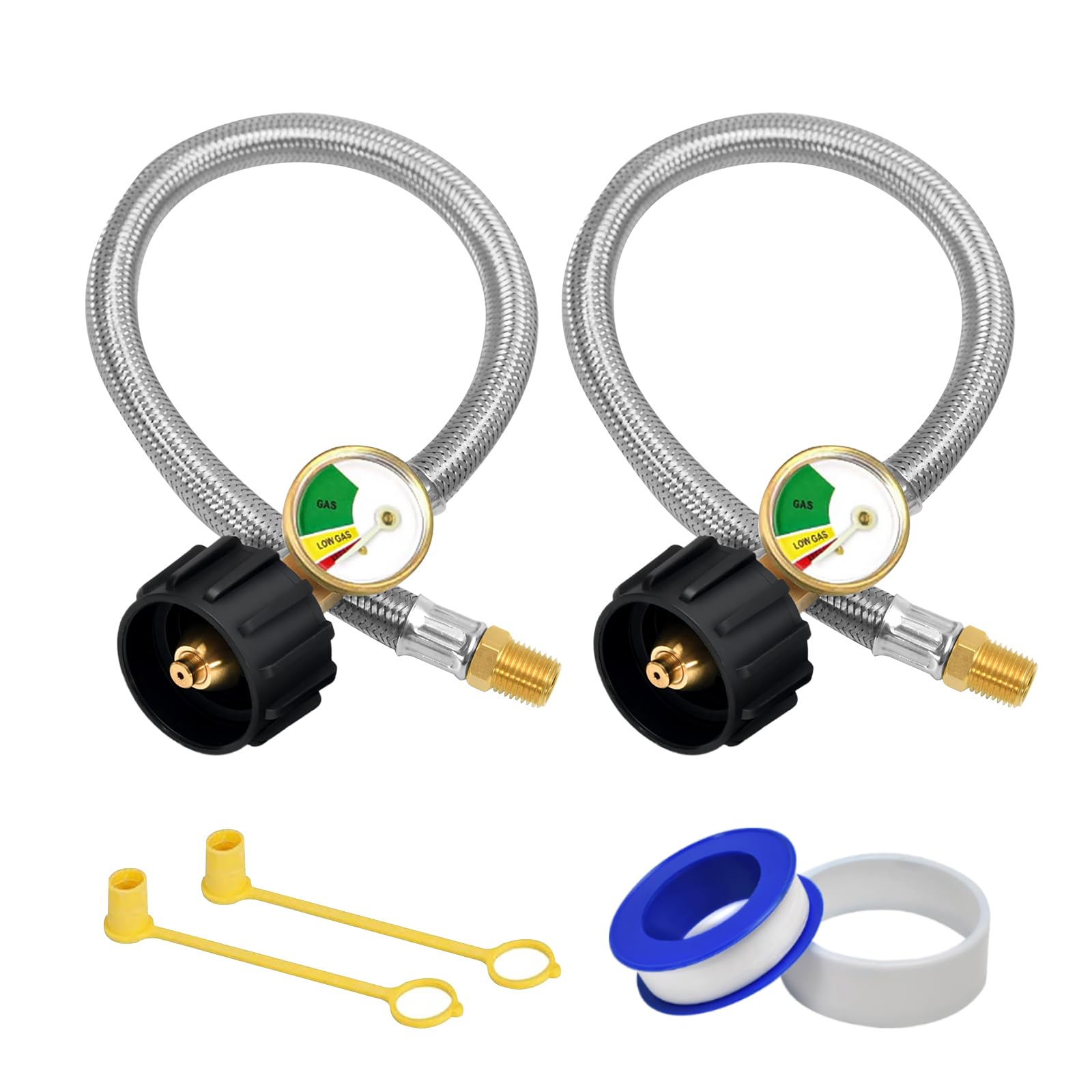 ABYDA 12 Inch RV Propane Hoses with Gauge 2 Pack, Stainless Steel ...