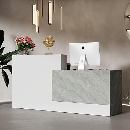 FAMAPY Reception Desk with Shelves, Modern Reception Table with Storage ...