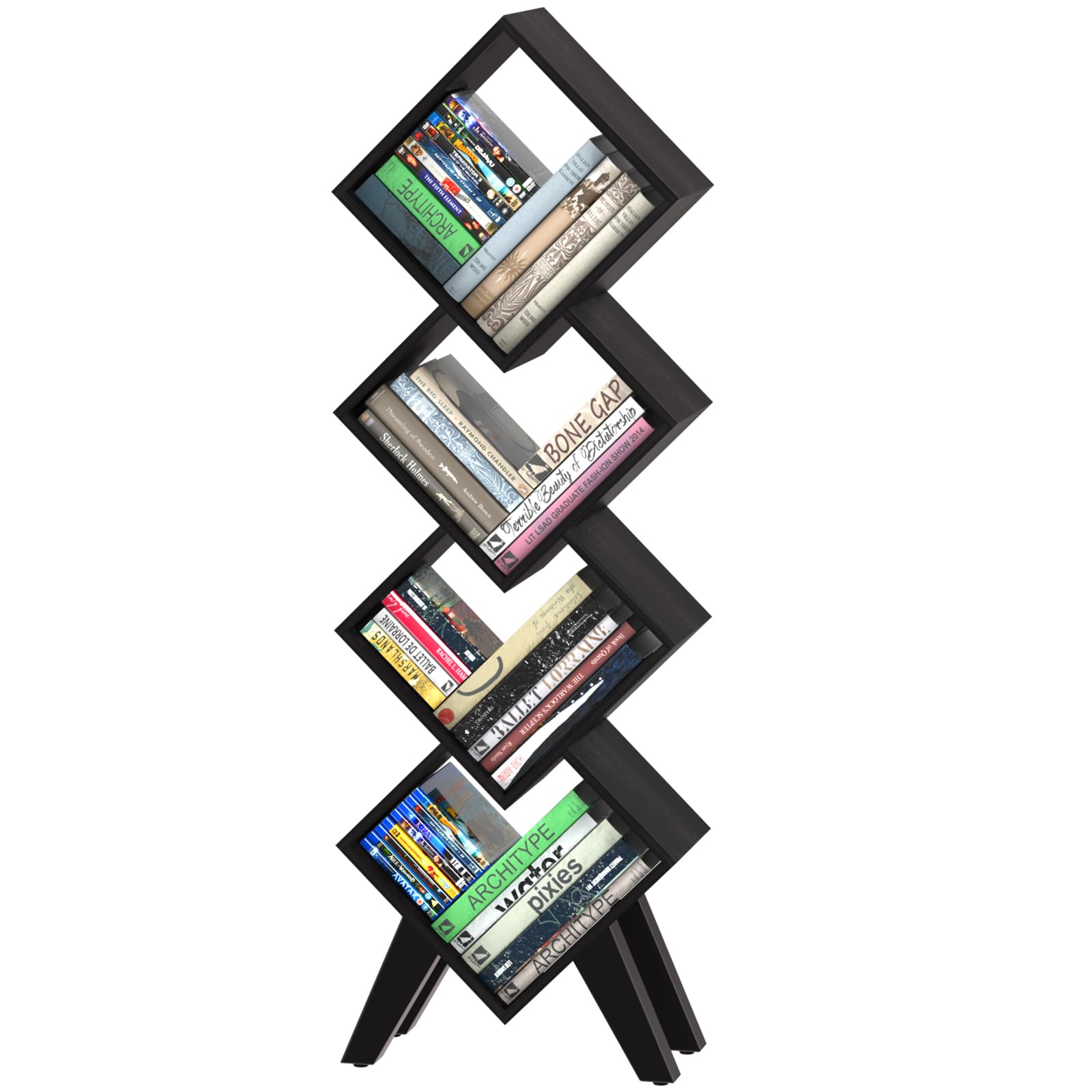 Yoobure Black Bookshelf - Small Book Shelf, 4-Tier Tall Bookcases Book ...