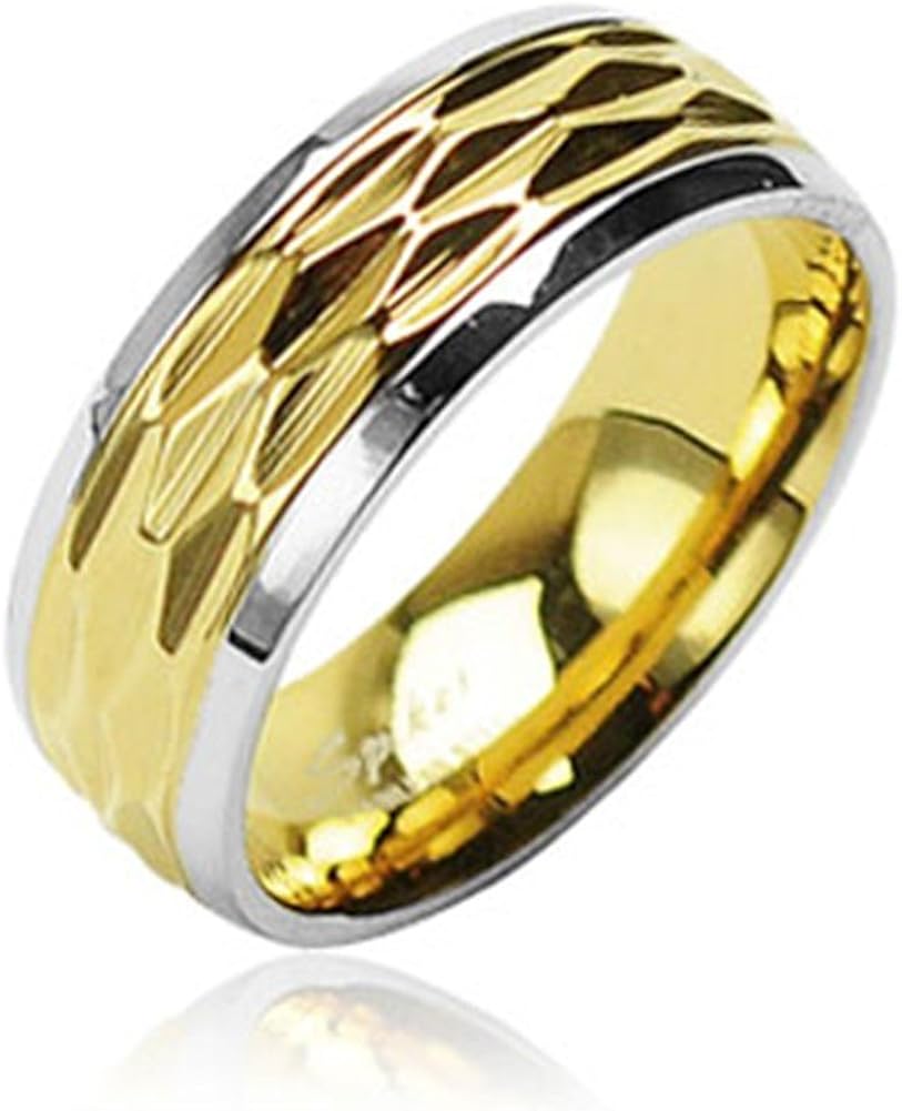 MsPiercing 316L Surgical Stainless Steel Rings W/ Patterned Gold Tone ...