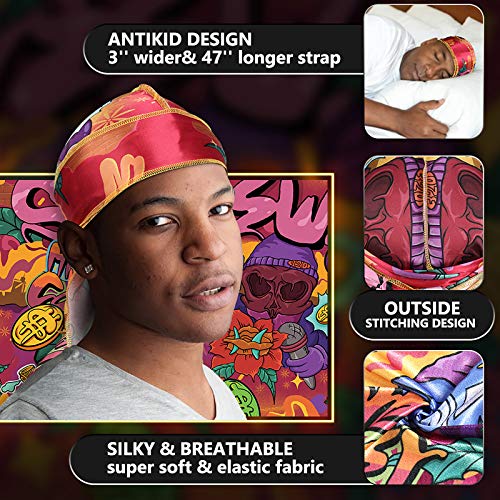 Premium Silky durag & Wave Cap(Multi Colors),Designer Durag With Long ...