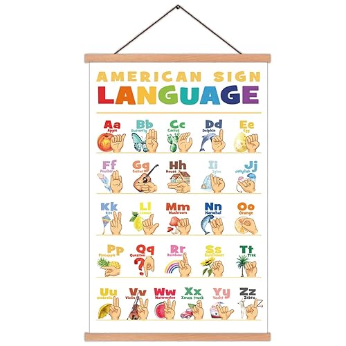 KAIRNE American Sign Language Poster With Wood Magnetic Hanger Framed ...