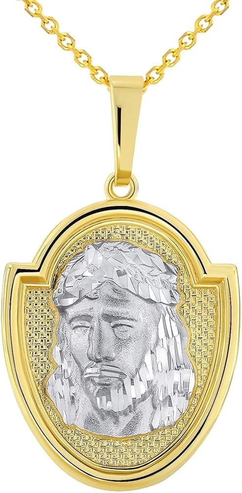 Amazon.com: 14k Two-Tone Gold Jesus Christ Medallion Scripted God Bless ...