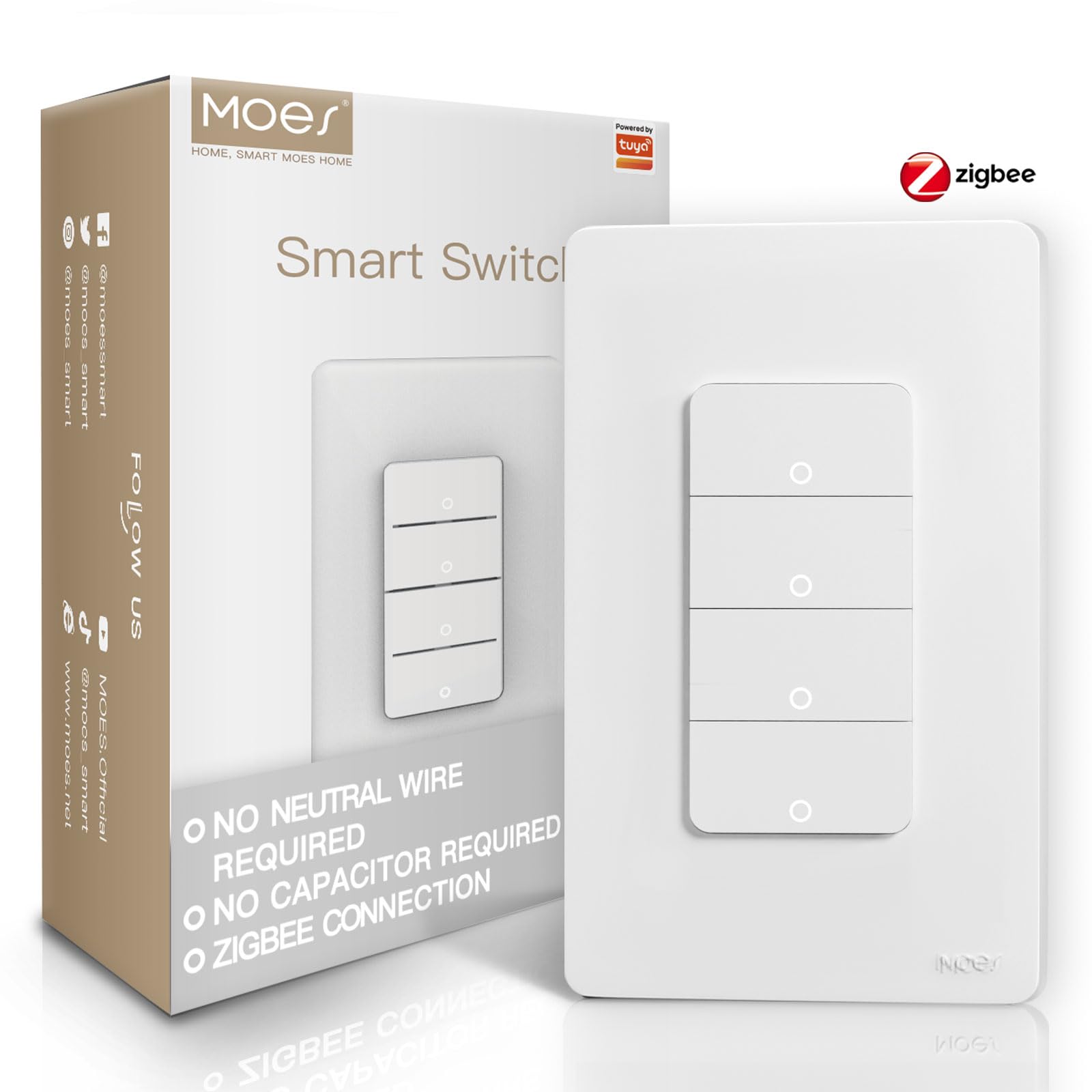MOES Zigbee Smart Switches 4 Gang, No Neutral Wire, Require MOES Zigbee ...
