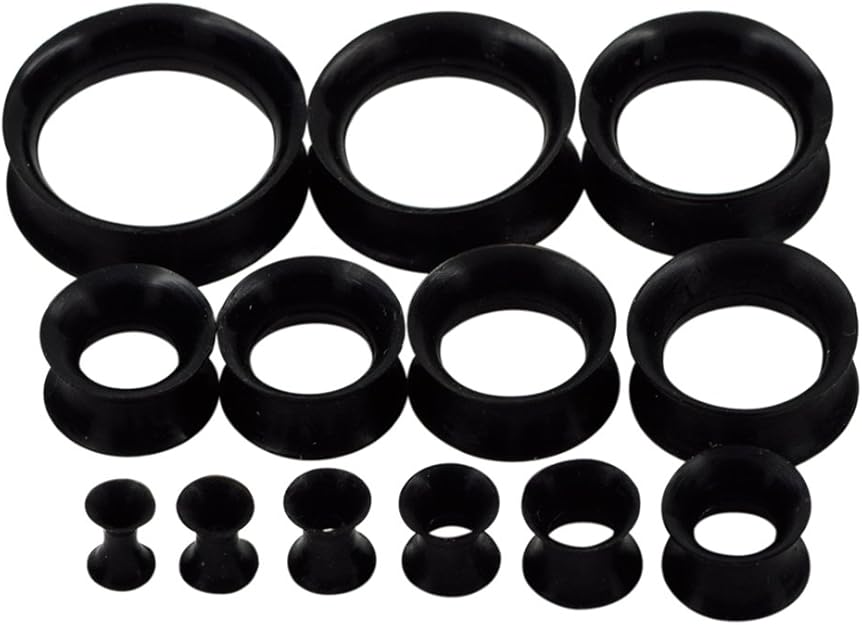 Qmcandy 26pcs 8G-1" Black Thin Silicone Double Flared Hollow Flexible ...