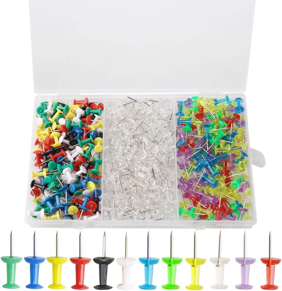 kuou 390Pcs Map Push Pins, Multi-Colored Thumb Tacks Clear Drawing Pins ...