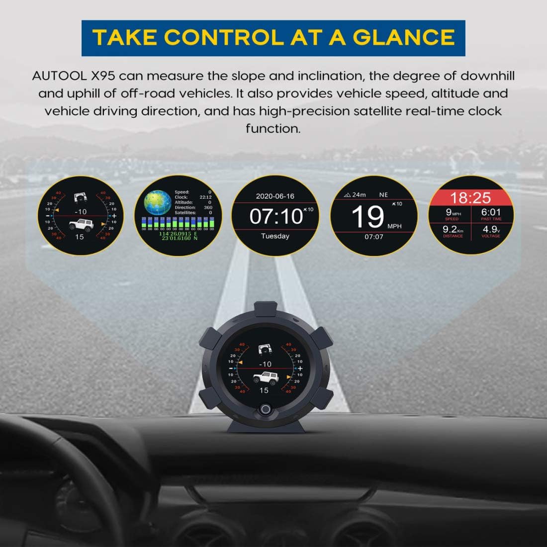 AUTOOL X95 GPS Speedometer MPH Car Inclinometer Level Tilt Gauge ...