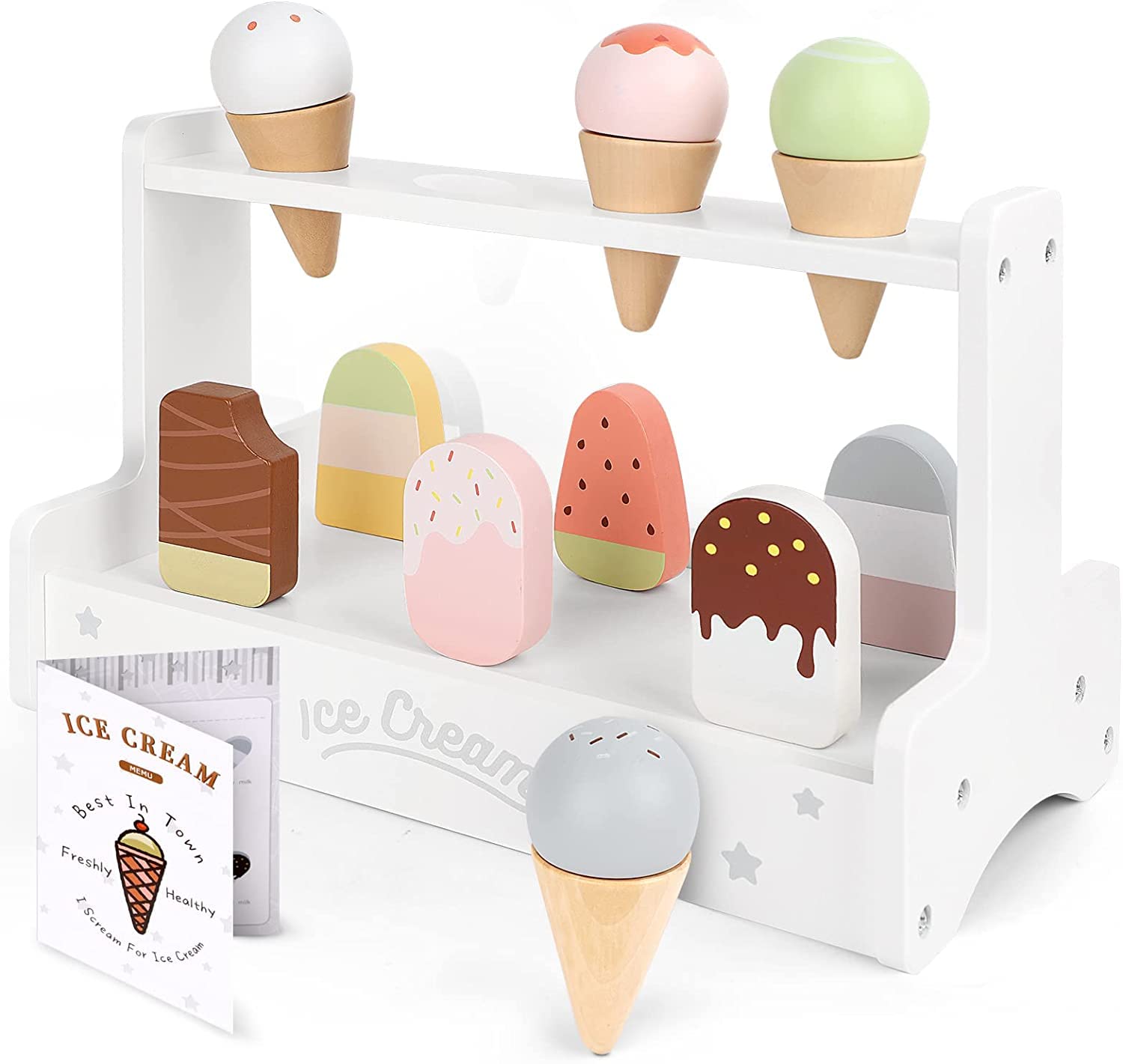 WHOHOLL Ice Cream Toddler Girl Toys, Wooden Serve Ice Cream Counter ...