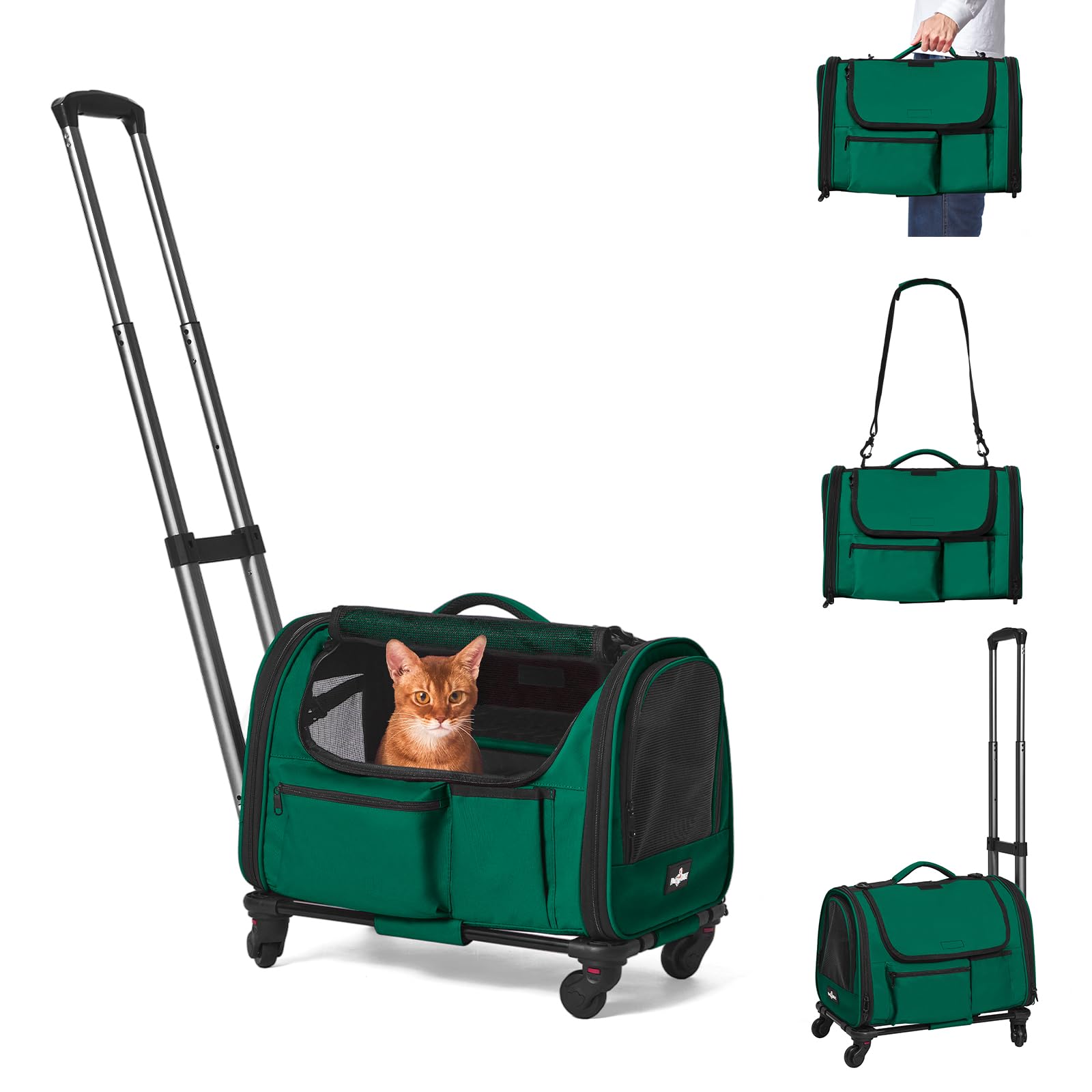 Paw Ballet Cat Carrier with Wheels, Foldable Airline Approved Dog Cat ...