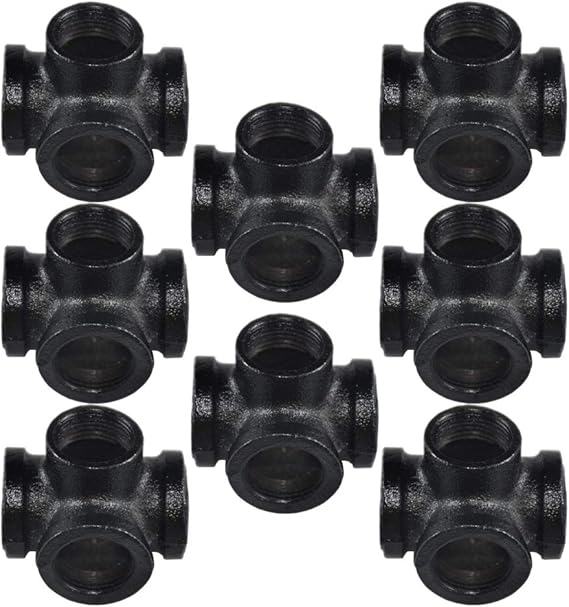 KEEPTOP 3/4 Inch Painted Black Four Way Pipe Corner, Malleable Cast ...