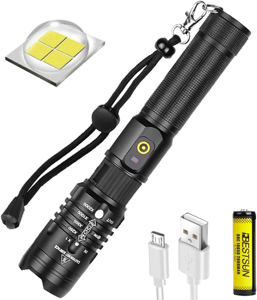 High Power LED Torch USB Rechargeable Torch, 4000 Lumens XHP50 ...