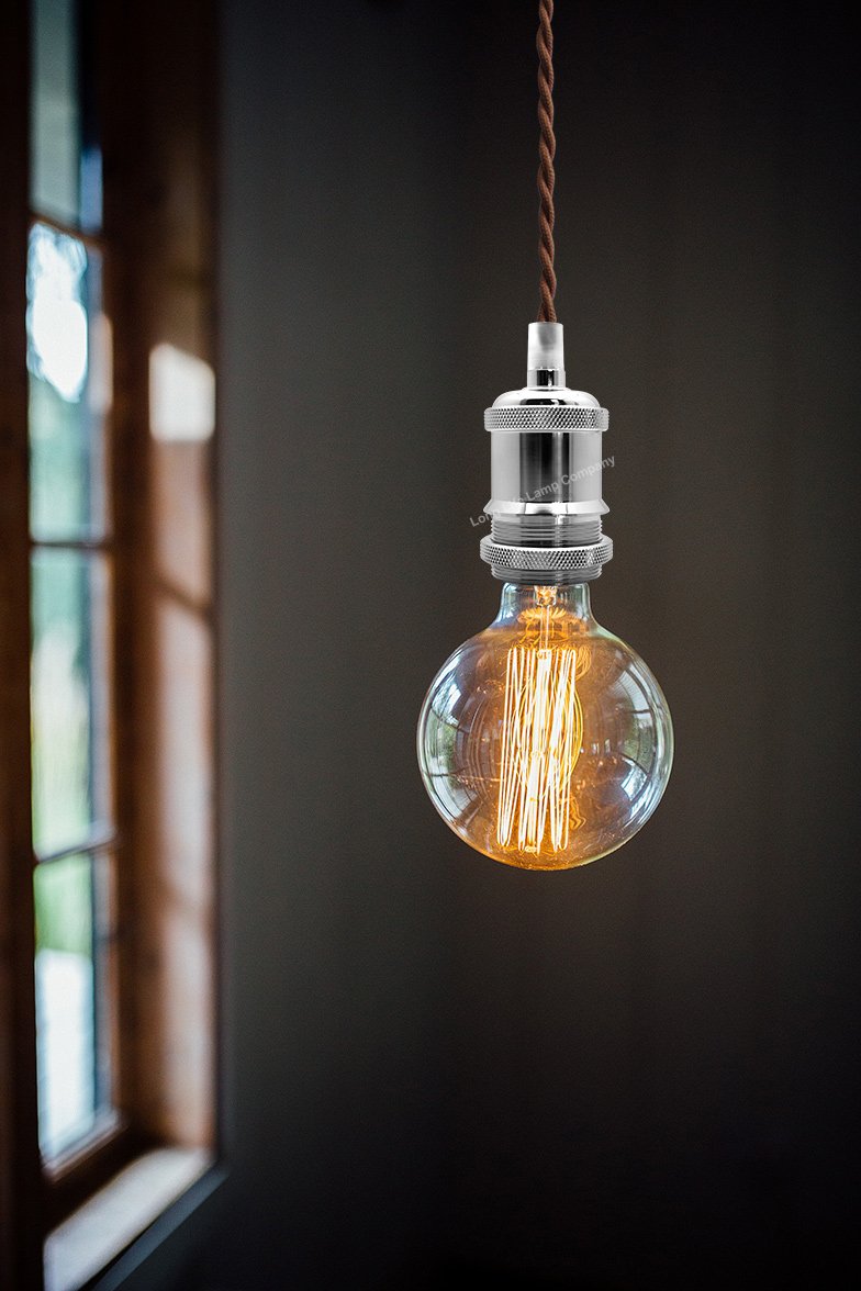 Ceiling Rose & Pendant Fabric Flex CHROME Hanging E27 Lamp Holder Kit ...