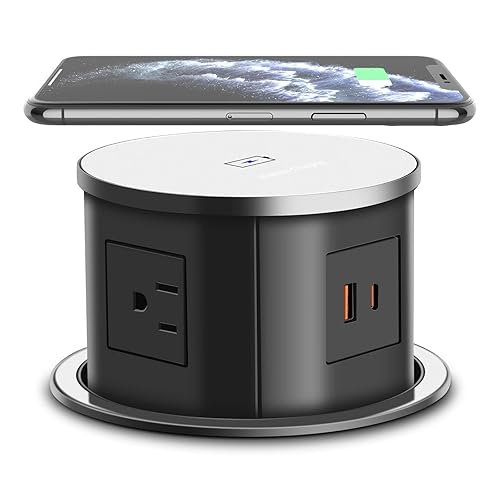 VILONG Automatic Pop Up Countertop Outlet with 15W Wireless Charger, 3 ...