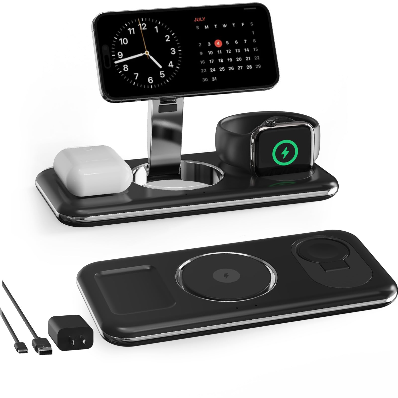 ELEGRP Wireless Apple Charging Station, 3 in 1 Magsafe Charger Stand ...