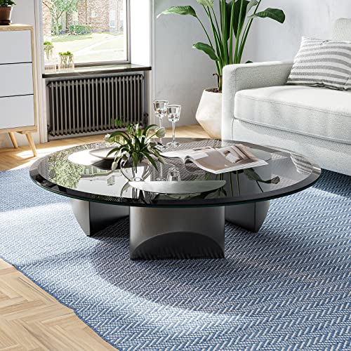 1inchome Round Glass Coffee Table Wedge Coffee Table, Modern Coffee ...