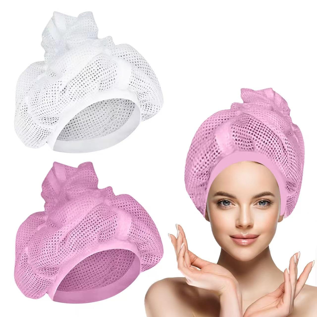 2 Pack Net Plopping Cap with Drawstring for Curly Hair Drying?Net ...