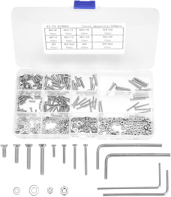504 Pcs M2 M3 Bolt Nut Washers Set, Machine Screw with Wrench (M1.5/M2), Stainless Steel Hex ...