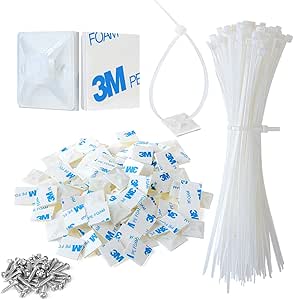 Amazon.com: 3/4" 3M Back-Glue Self Adhesive White Strong Cable Zip Tie ...