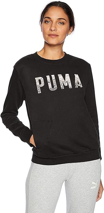PUMA Women's Athletic Crew Sweatshirt Sweater, Cotton Black/MetalicAsh ...