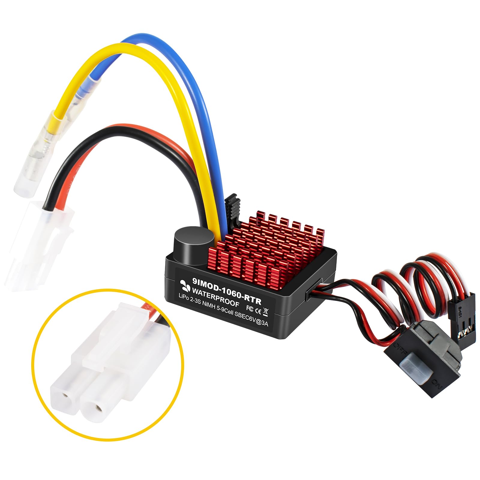 9IMOD WP 1060 Brushed 2-3s ESC Tamiya-Plug, Waterproof Electronic Speed ...