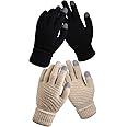2 Pairs Women's Winter Touch Screen Gloves Warm Fleece Lined Knit Gloves Elastic Cuff Winter ...
