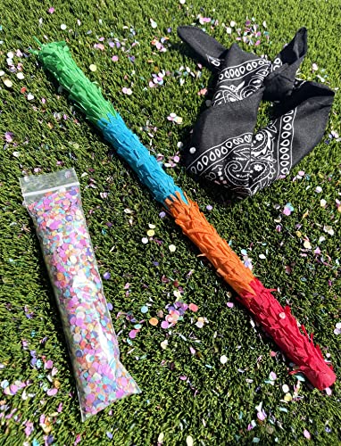 Multicolored 17.5” Wooden Pinata Buster Stick Set with Blindfold ...