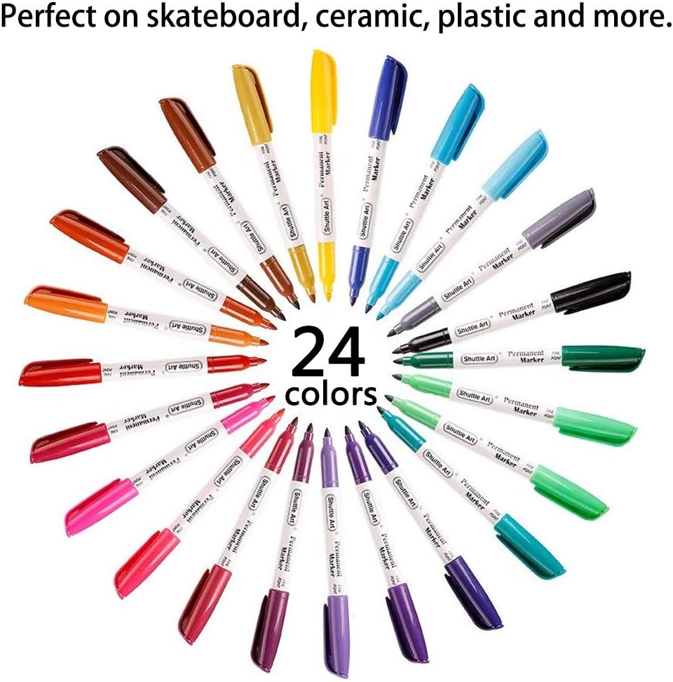 Permanent Markers, 24 Colors Fine Point Assorted Colors Permanent ...
