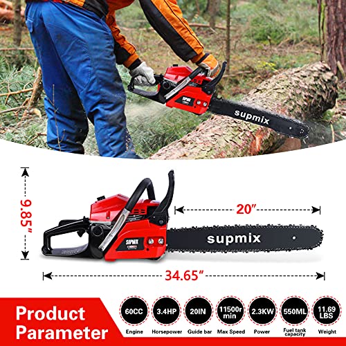 20 Inch Chainsaw,60cc Gas Chainsaw,Chainsaw Gas Powered 2-Cycle ...