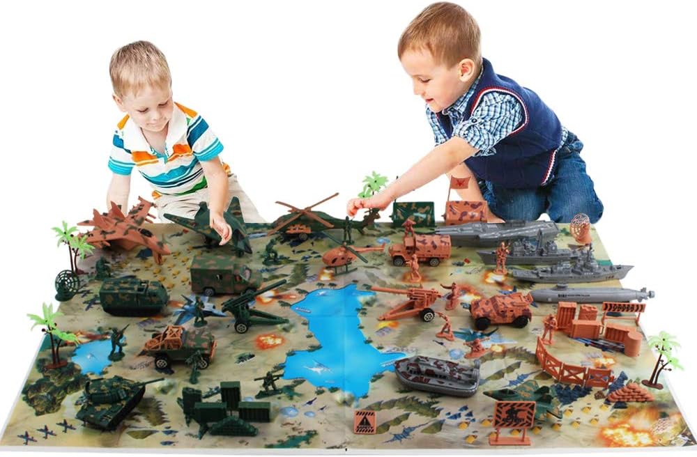 deAO 56 Pieces Military Army Play Set with Play Map, Toy Soldiers ...