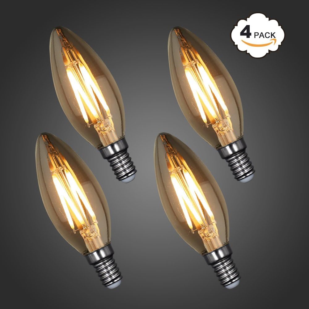 Princeway 4X Pack Vintage C35 4W LED Filament Candle Light Bulbs- Old ...