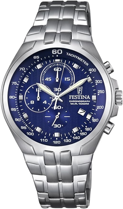 Festina CHRONO Men's Quartz Watch with Blue Dial Chronograph Display ...