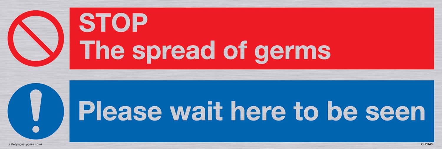 Viking Signs STOP germs PLEASE wait here to be seen sign – Plastic Semi ...