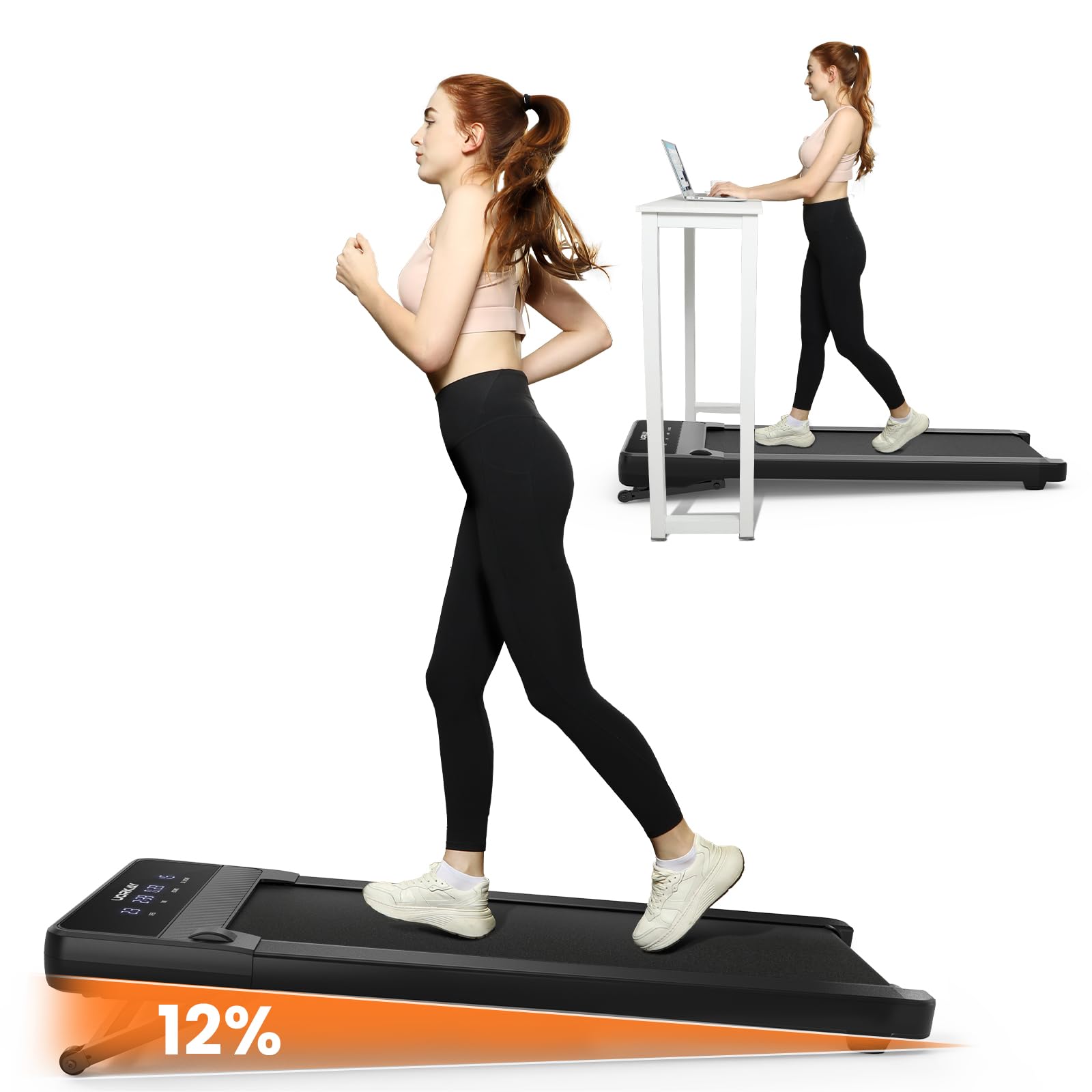 Uorkay Walking Pad with 12% Auto Incline, Incline Under Desk Treadmill ...