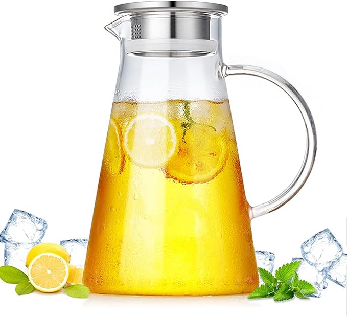 2 Liter 68 Ounces Glass Pitcher with Lid, Juice&Iced Tea Glass Pitcher ...
