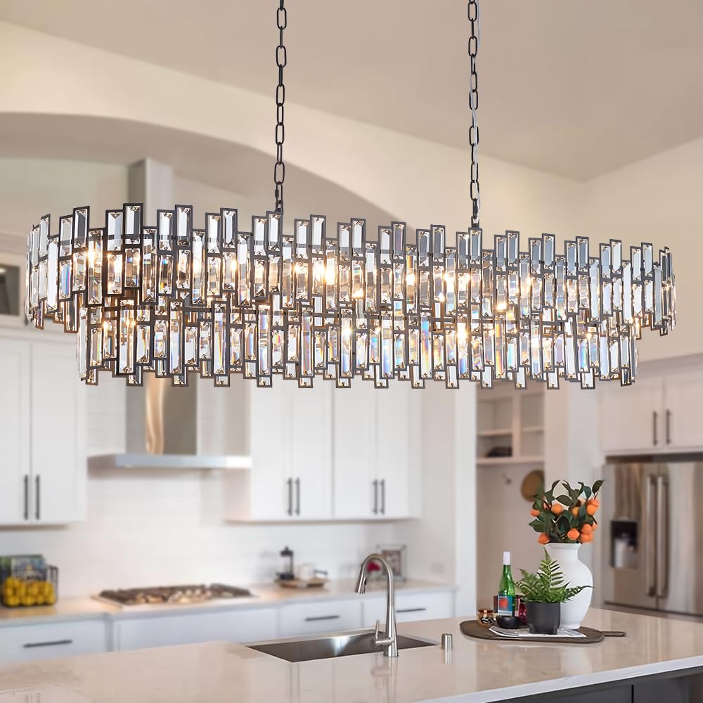 LIZZTREE Black Contemporary Chandelier Foyer Entryway Lighting, 2-Tier ...