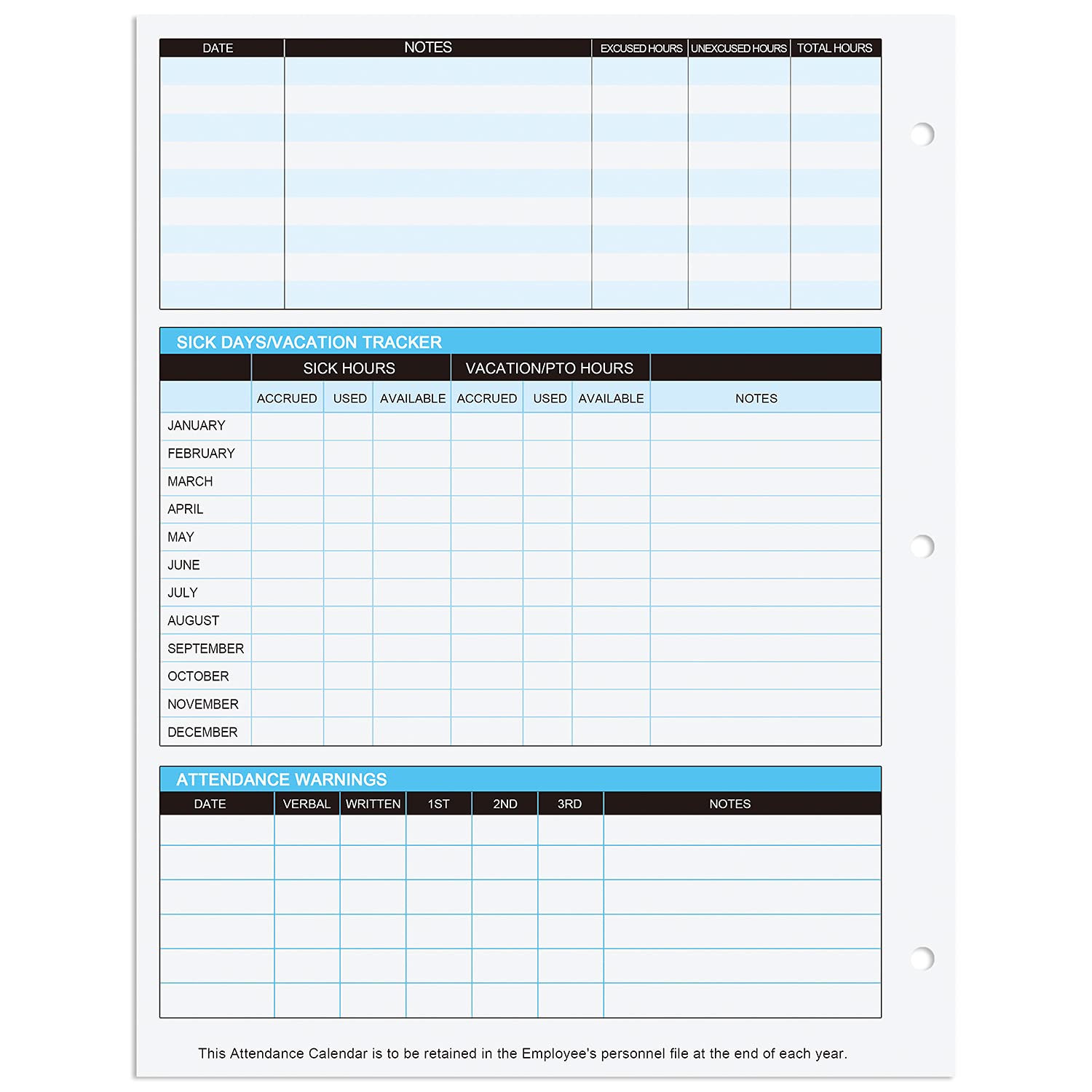 2025 Attendance Calendar Work Tracker Attendance Calendar Cards - 8.5 X ...