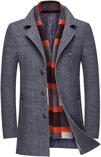 WULFUL Men’s Wool Blend Winter Coat Slim Fit Short Trenchcoat Warm ...