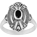 Amazon.com: Gemondo Marcasite Ring, Sterling Silver Black Onyx ...