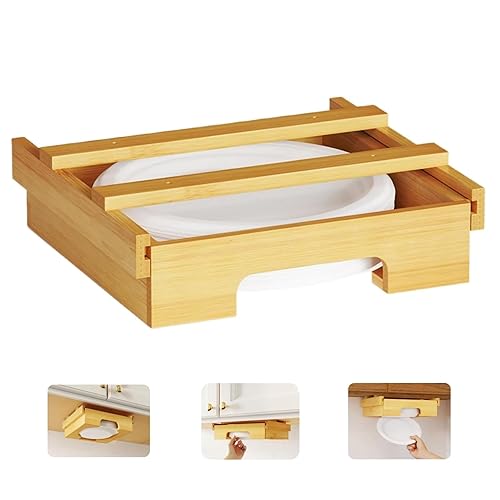 9-Inch Paper Plate Dispenser, Wood Bamboo Plate Rack, Kitchen Counter ...