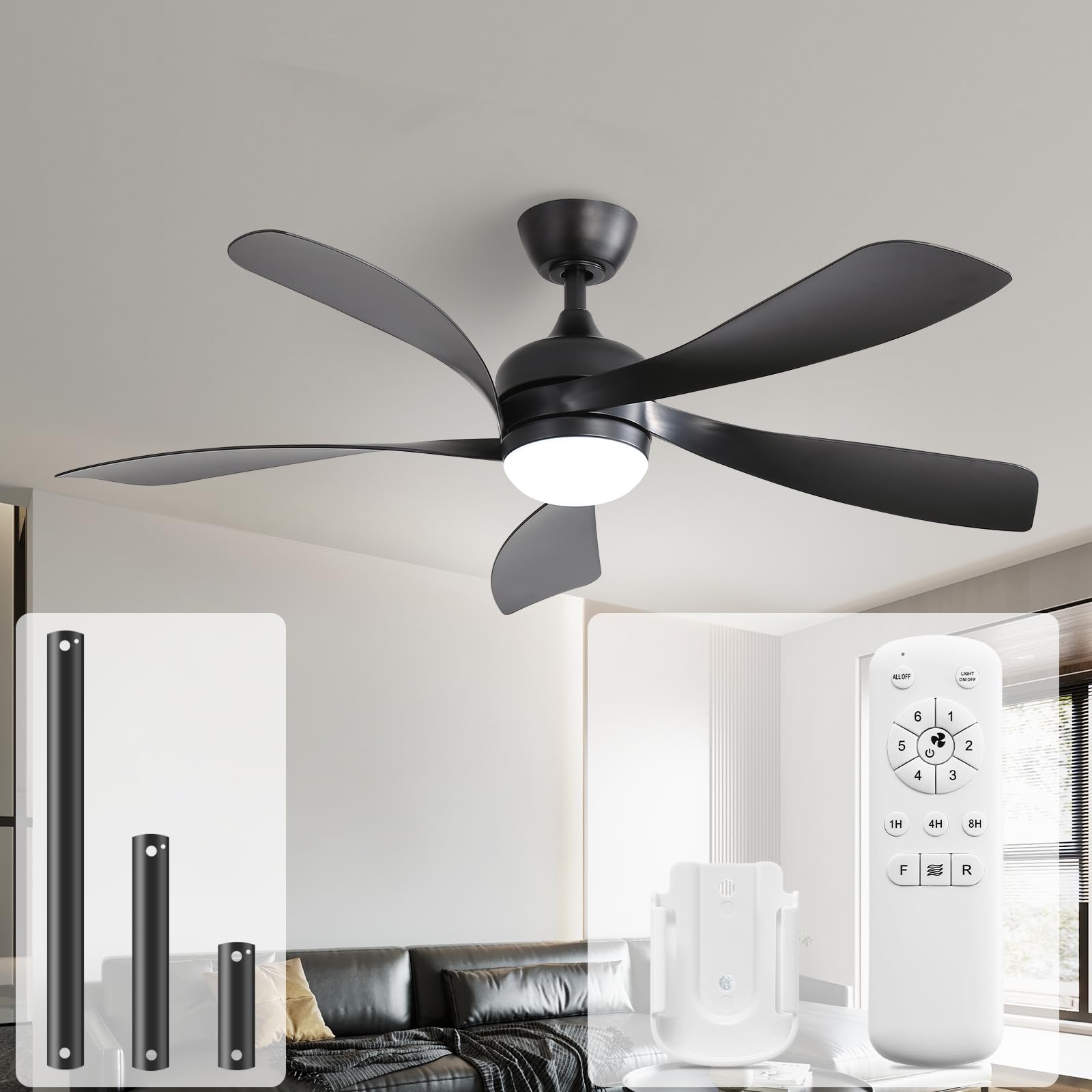 Sofucor 52 Inch Ceiling Fans with Lights and Remote, Outdoor Ceiling ...