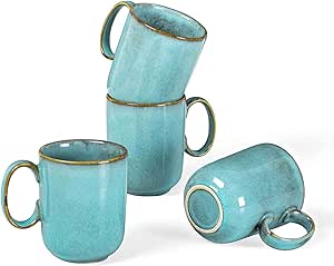 Amazon.com: Ceramic Coffee Mugs 14 OZ, Teal Coffee Mug Set of 4 ...