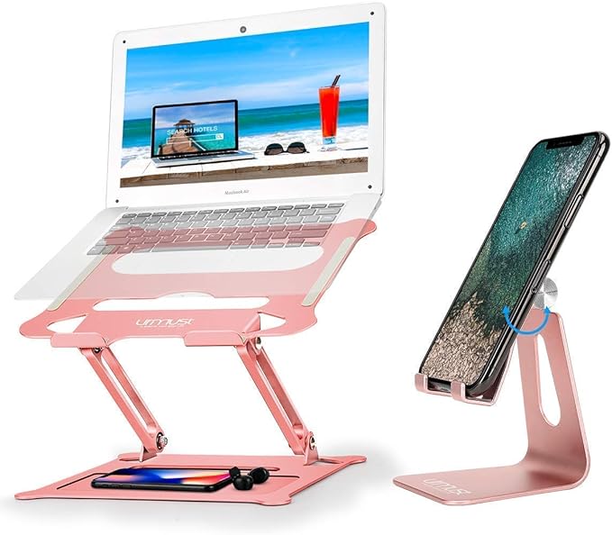 Amazon.com: Adjustable Laptop Stand Rose Gold + Adjustable Phone Stand ...