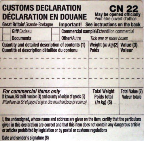 250 SELF ADHESIVE CUSTOMS DECLARATION FORMS LABEL CN22 ROYAL MAIL POST ...
