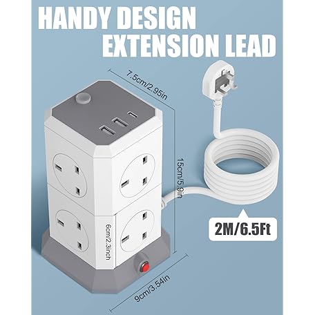 Mua Tower Extension Lead, 8 Way Outlets Surge Protected Extension Tower ...