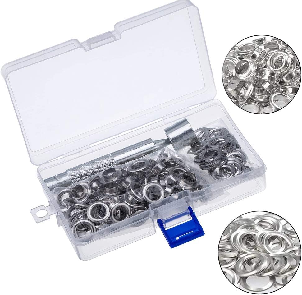 100 Sets Grommet Kit, 10mm Grommet Eyelets, Metal Grommet Eyelets Kit ...